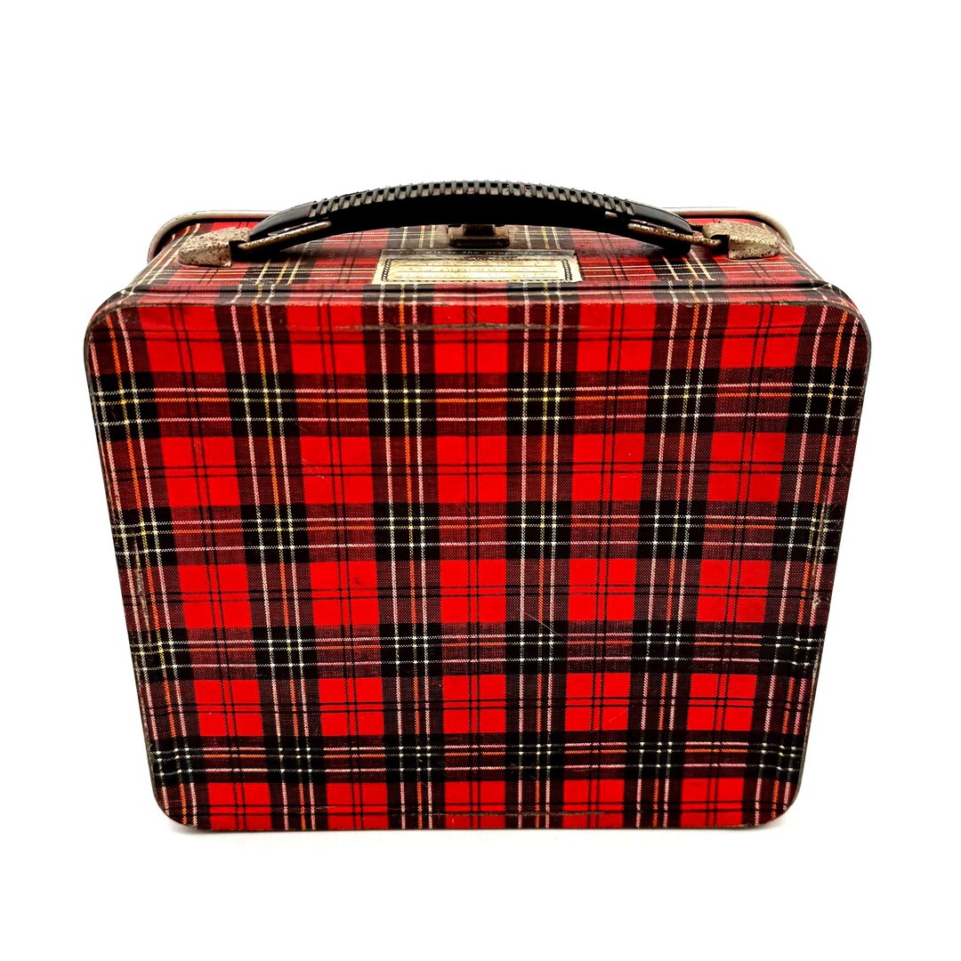 Vintage 1950s Aladdin Tartan Metal Lunchbox – Classic Red Plaid With ...