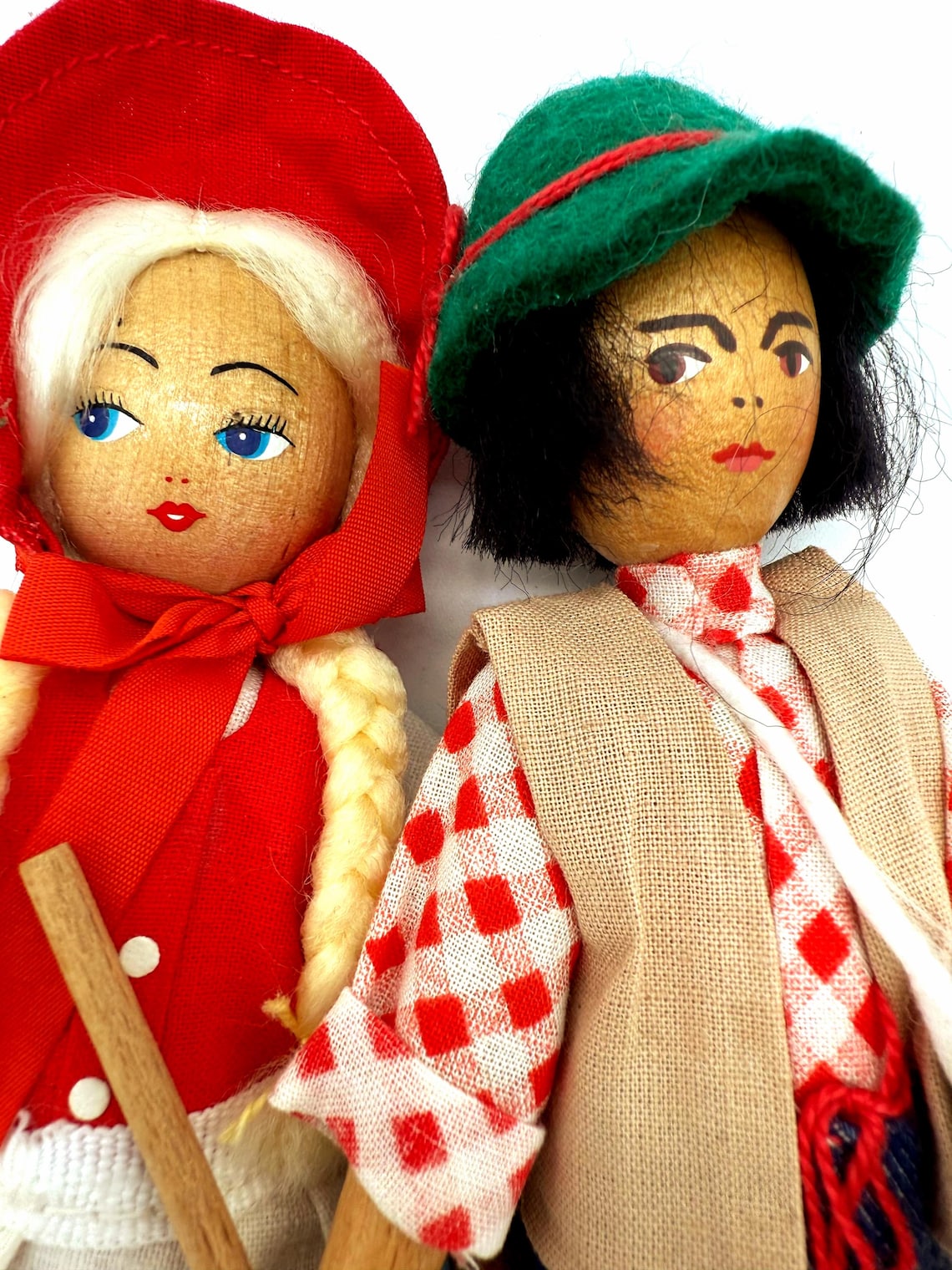 Vintage Polish Peg Dolls 6–7" Folk Wooden Dolls With Traditional ...