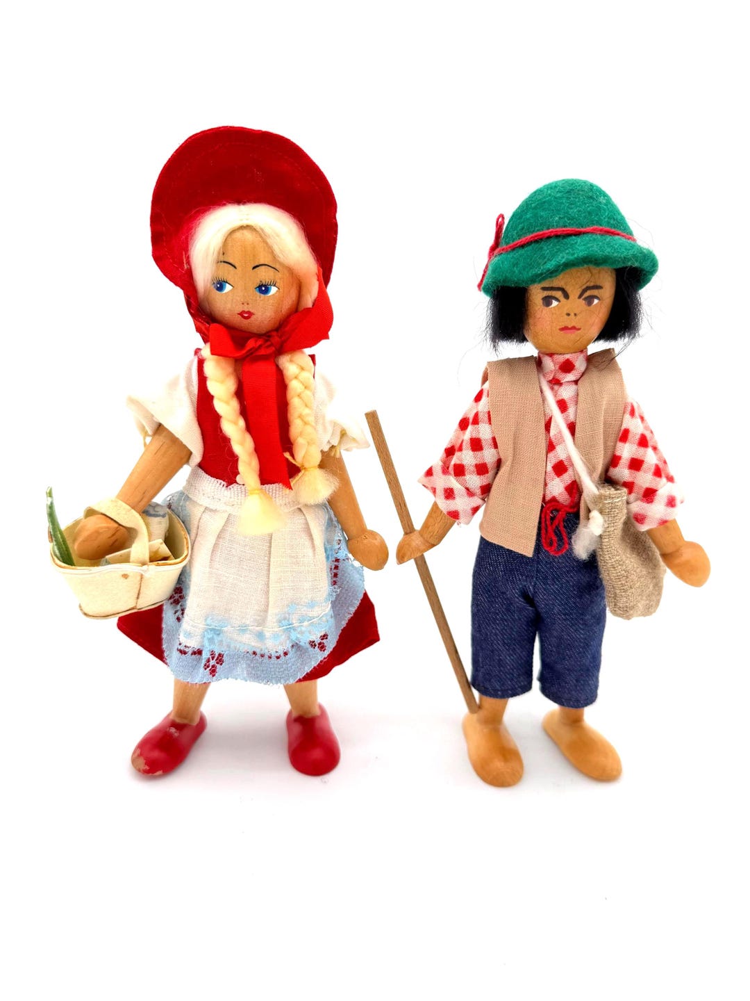Vintage Polish Peg Dolls 6–7" Folk Wooden Dolls With Traditional ...