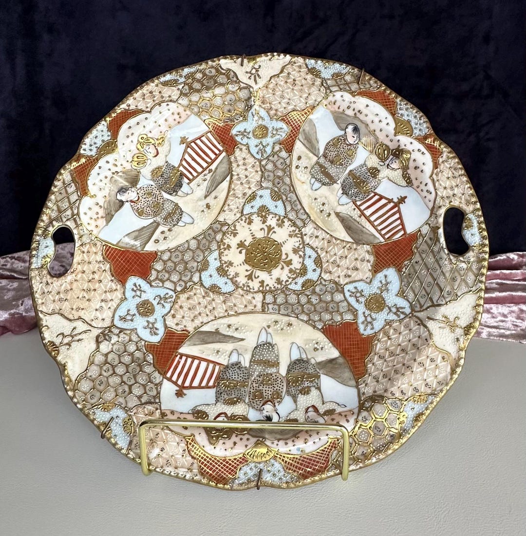 Vintage Japanese Satsuma-style Plate – Hand Painted Gold-tone Wall ...