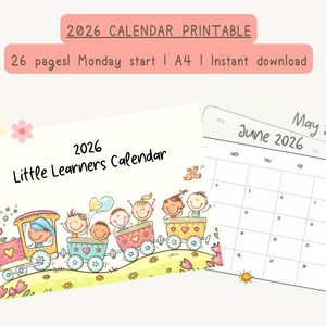 2026 Calendar for Printable Download, Kids Monthly Calendar, Gift for ...