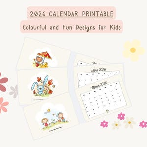 2026 Calendar for Printable Download, Kids Monthly Calendar, Gift for ...