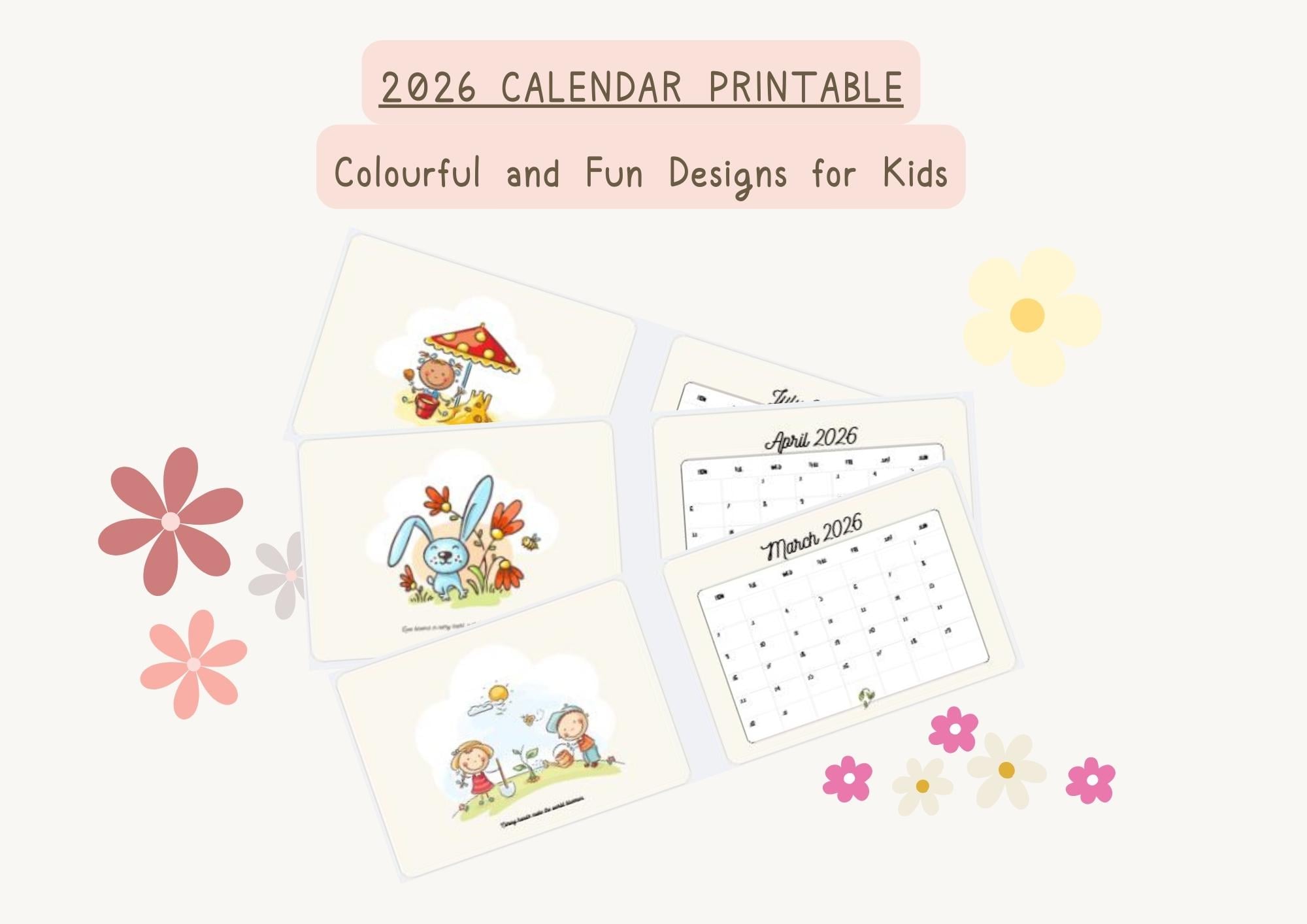 2026 Calendar for Printable Download, Kids Monthly Calendar, Gift for ...