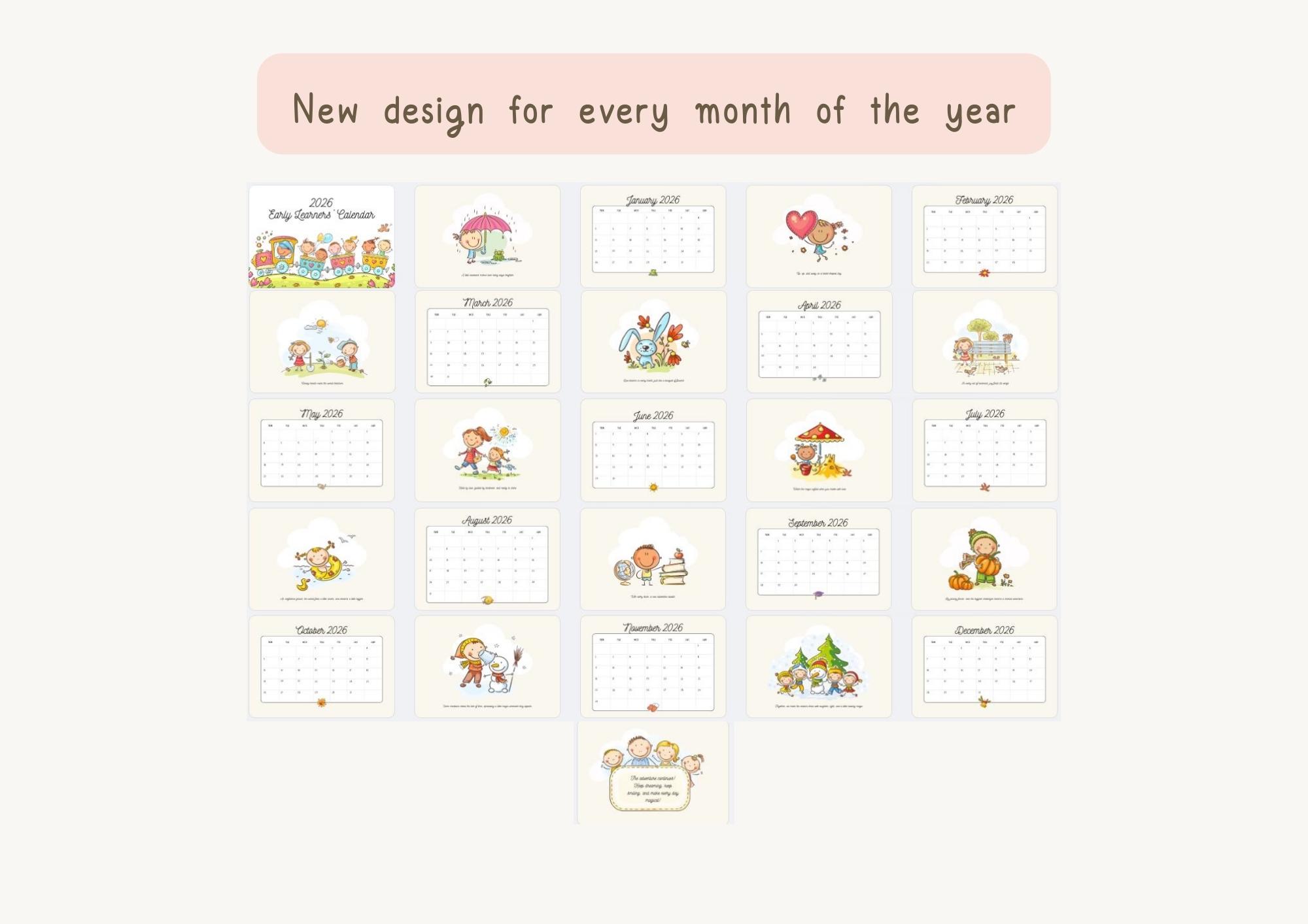 2026 Calendar for Printable Download, Kids Monthly Calendar, Gift for ...