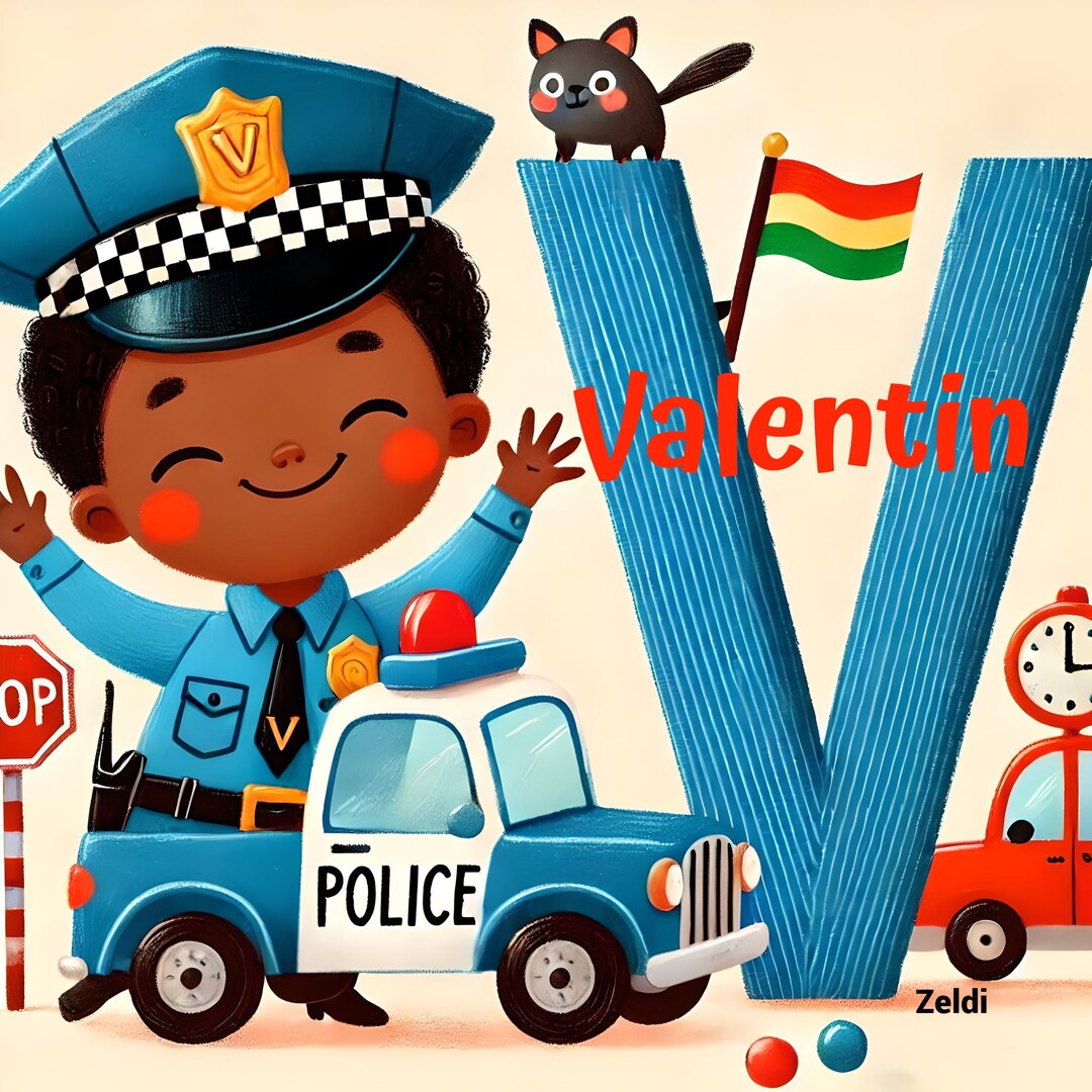 Curly-haired Police Officer Alphabet Print – A to Z Educational Wall ...