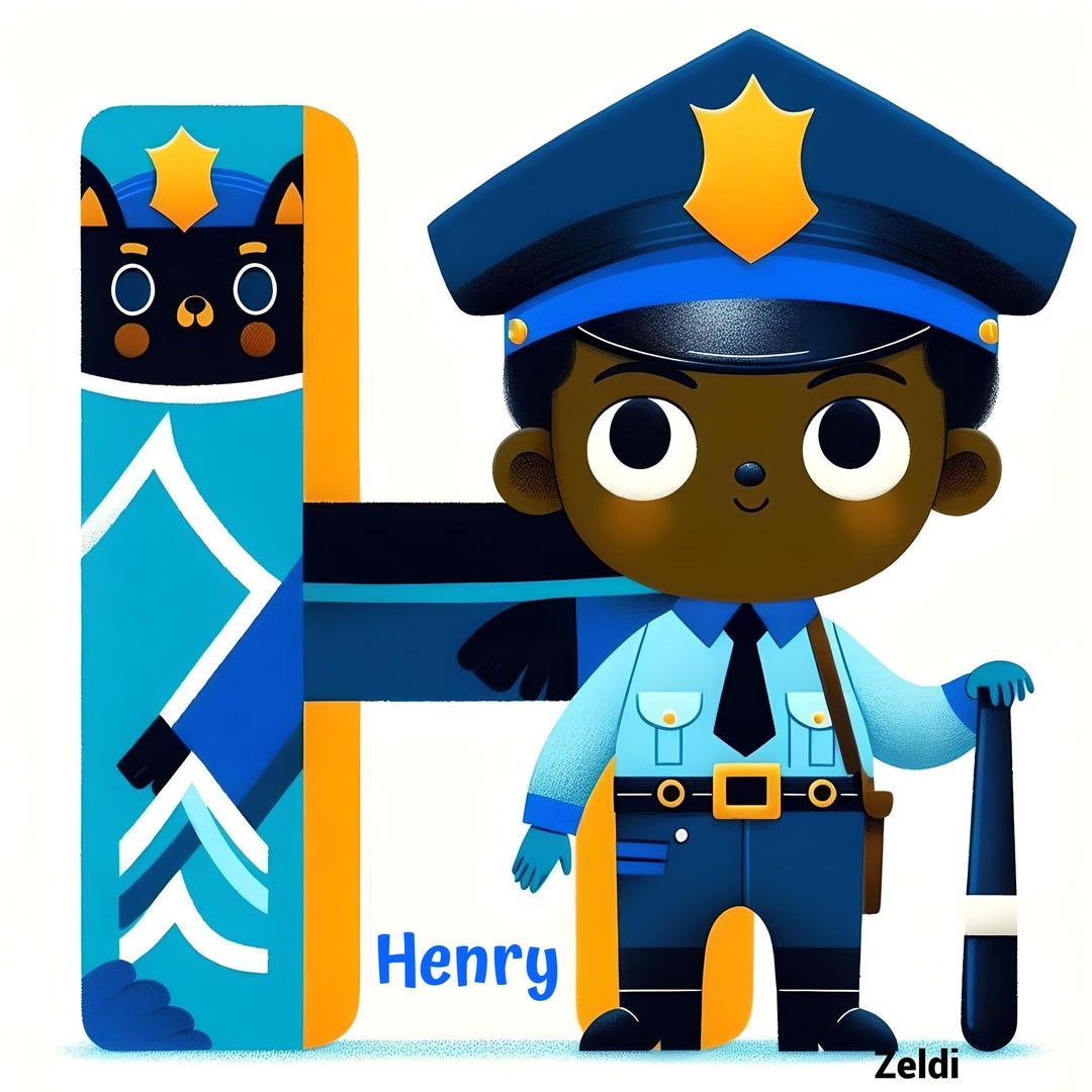 Curly-haired Police Officer Alphabet Print Collection – A to Z ...