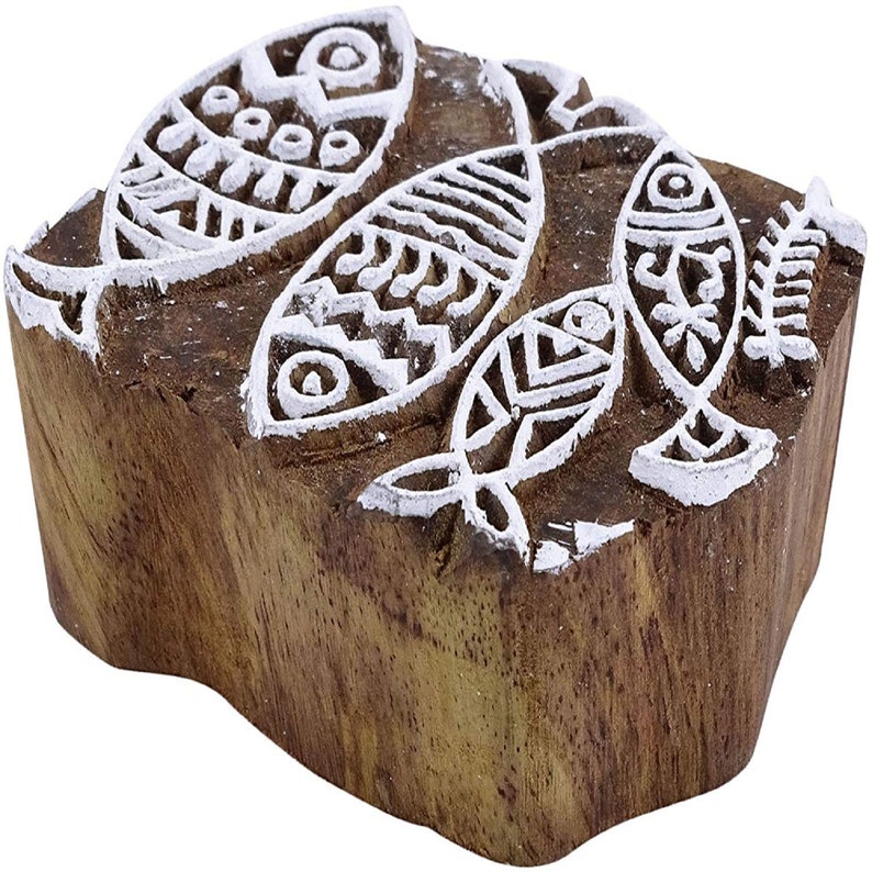 Hand Carved Wooden Printing Block, Fish Design Fabric Stamp - Etsy