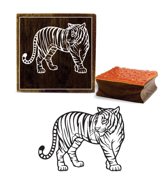 Tiger Pattern Pottery Scrapbook Square Stamp Carved Wood | Etsy