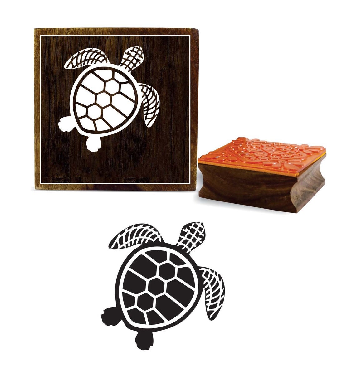Turtle Pattern Block Wooden Rubber Stamp Carved Textile - Etsy