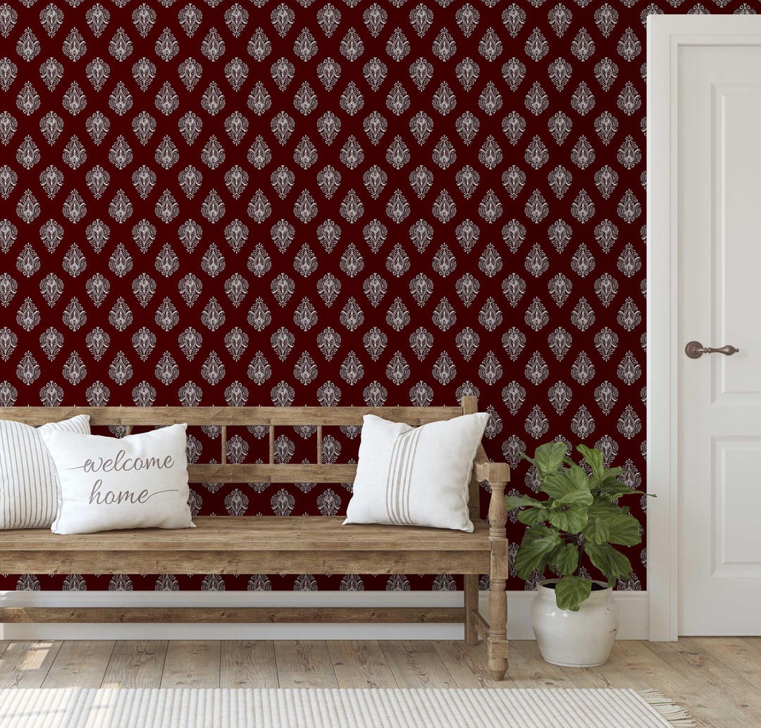S4sassy Boho Block Print Wallpaper - Asian Style Walls Covering, Easy ...