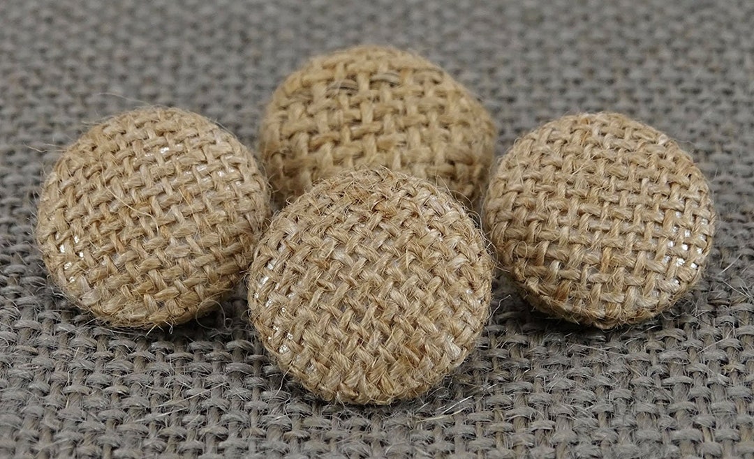 Pack of 12 Pieces, Decorative Round Shape Buttons, Jute Fabric Covered ...