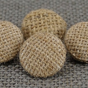 Pack of 12 Pieces, Decorative Round Shape Buttons, Jute Fabric Covered ...