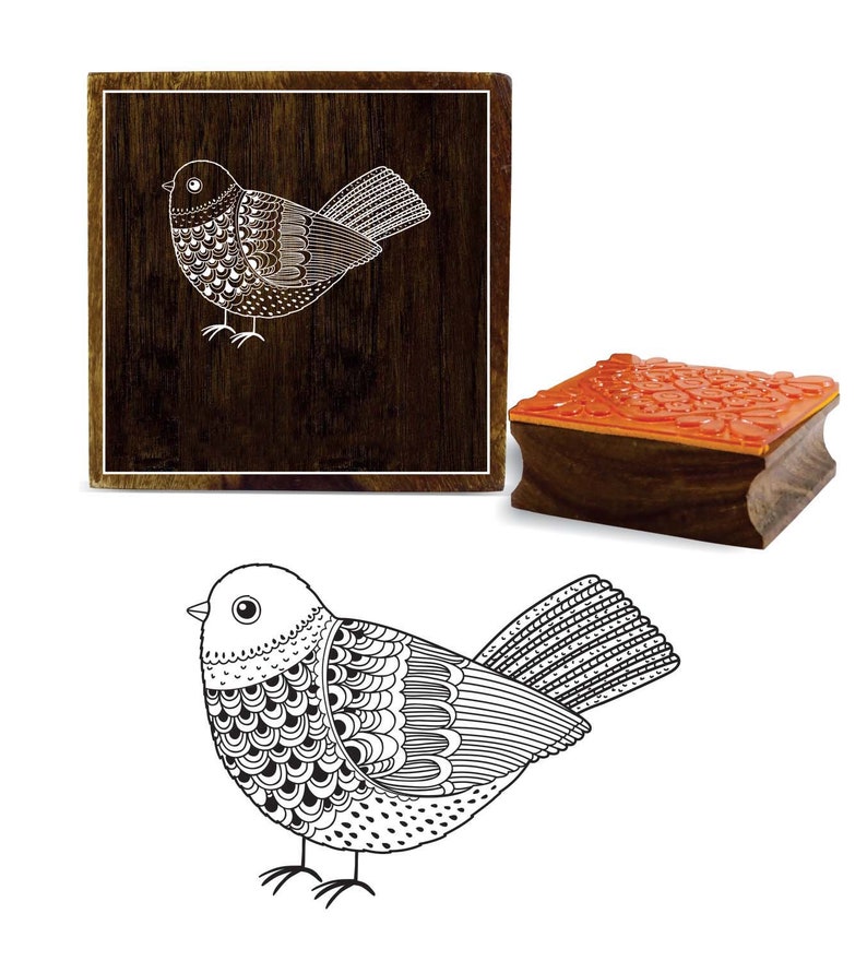 Wooden Square Rubber Stamp Bird Pattern Craft Textile Stamp | Etsy