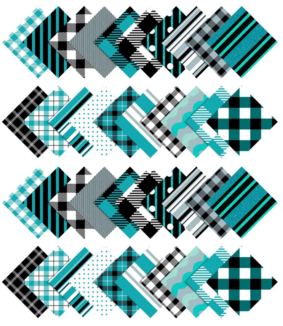 Cotton Fabric Squares Bundle, Teal & Black Prints, 5x5 or 10x10, 40 Pcs ...