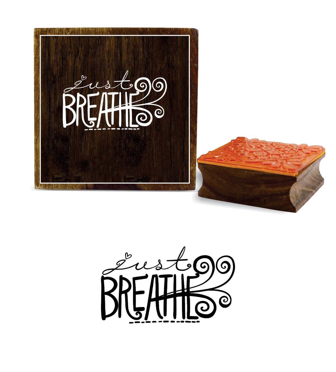 Just Breathe Word Design Textile Wooden Rubber Stamp Indian - Etsy