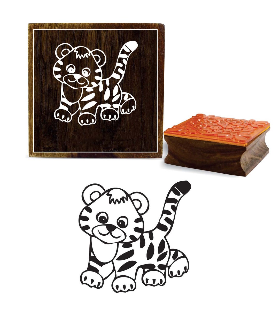 Tiger Pattern Square Wooden Rubber Stamp Scrap-booking Card - Etsy
