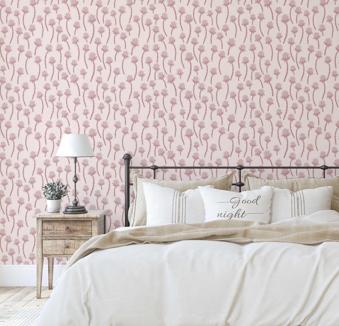 S4sassy Peel and Stick Wall Covering, Thistle Flower Print Removable ...
