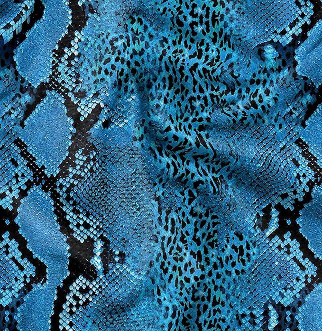 Turquoise Blue Animal Print Cotton Fabric - Leopard & Snake Skin - Etsy