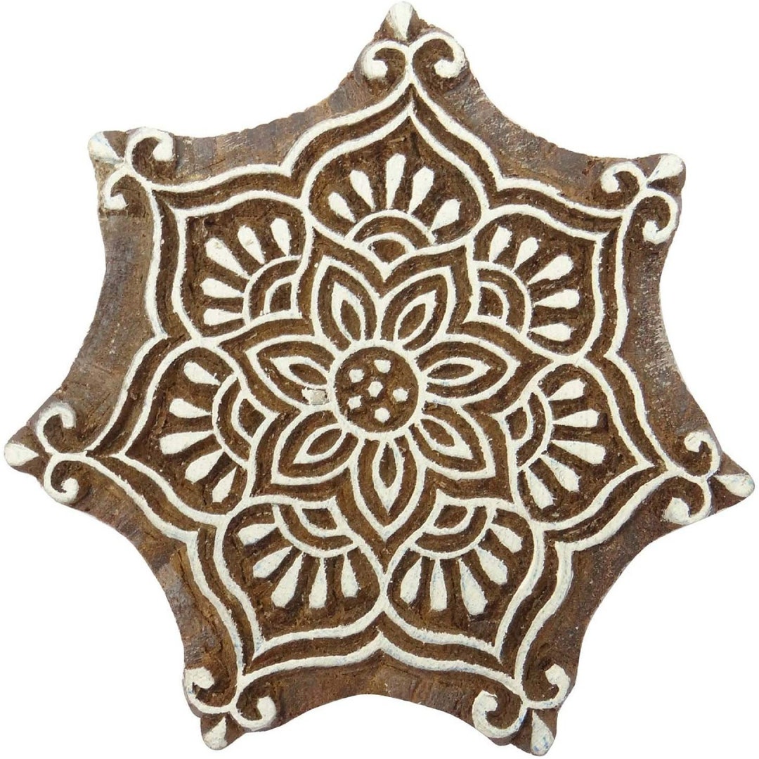 Hand Carved Floral Design Wooden Block, Textile Printing Stamp ...
