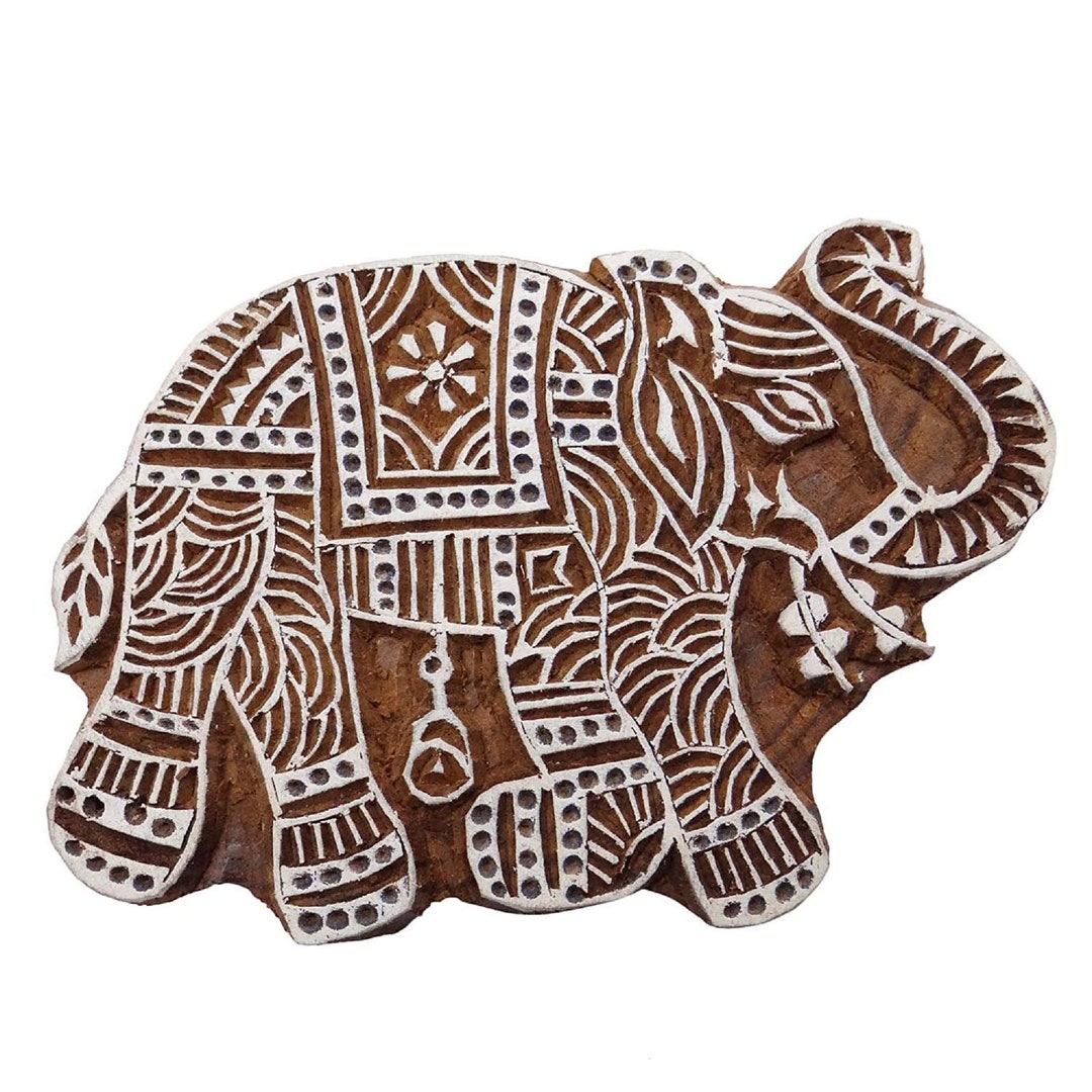 Wooden Textile Stamp, Decorative Elephant Printing Block, Hand Carved ...