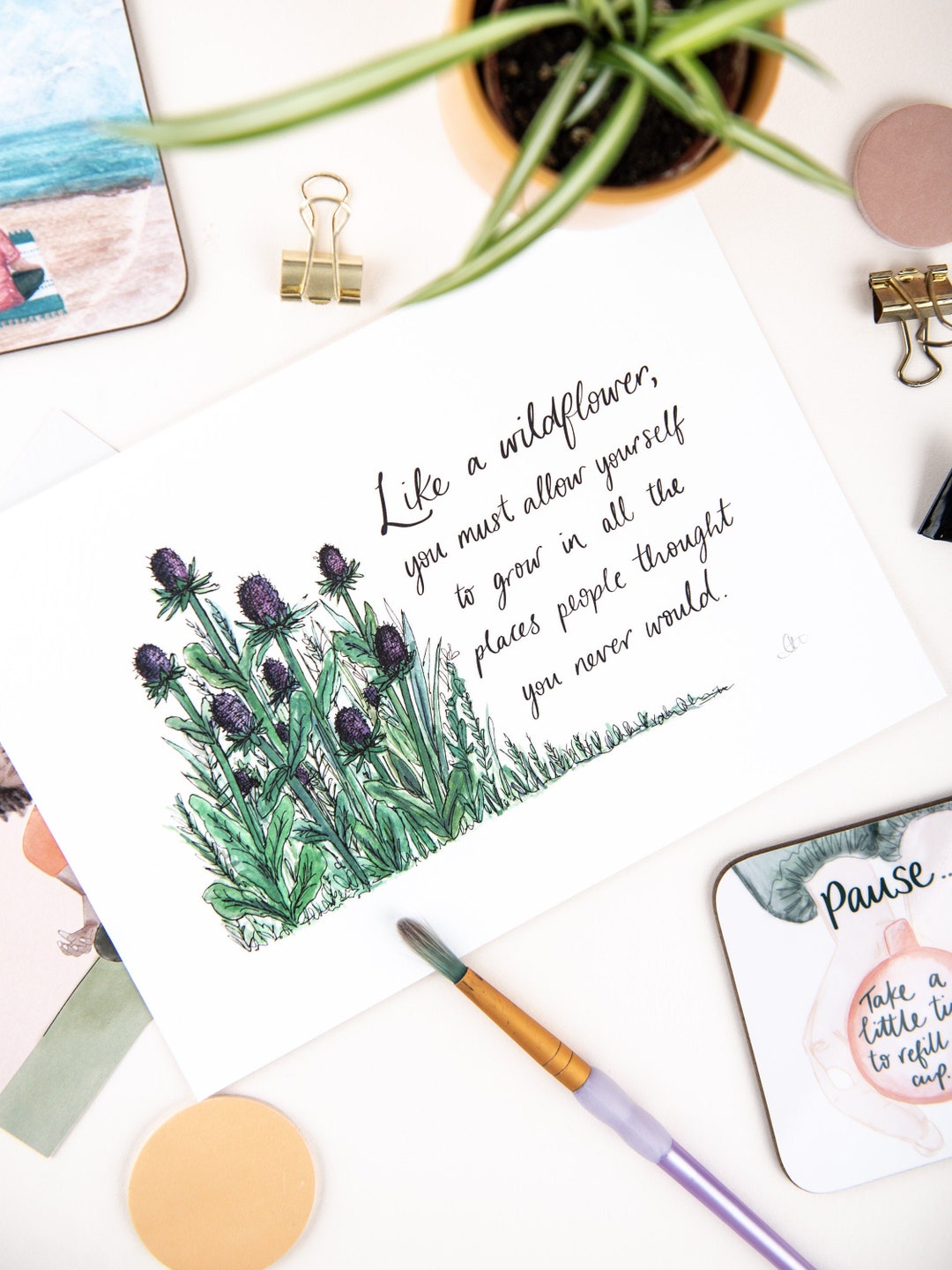 Wildflower Poem Art Print: Inspirational Quote, Thistle Illustration - Etsy
