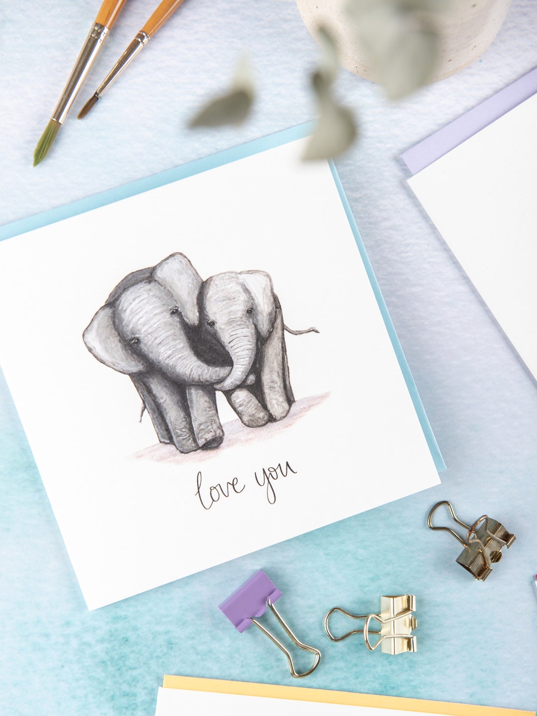 Love You Elephants Card by Sunshine for Breakfast - Etsy
