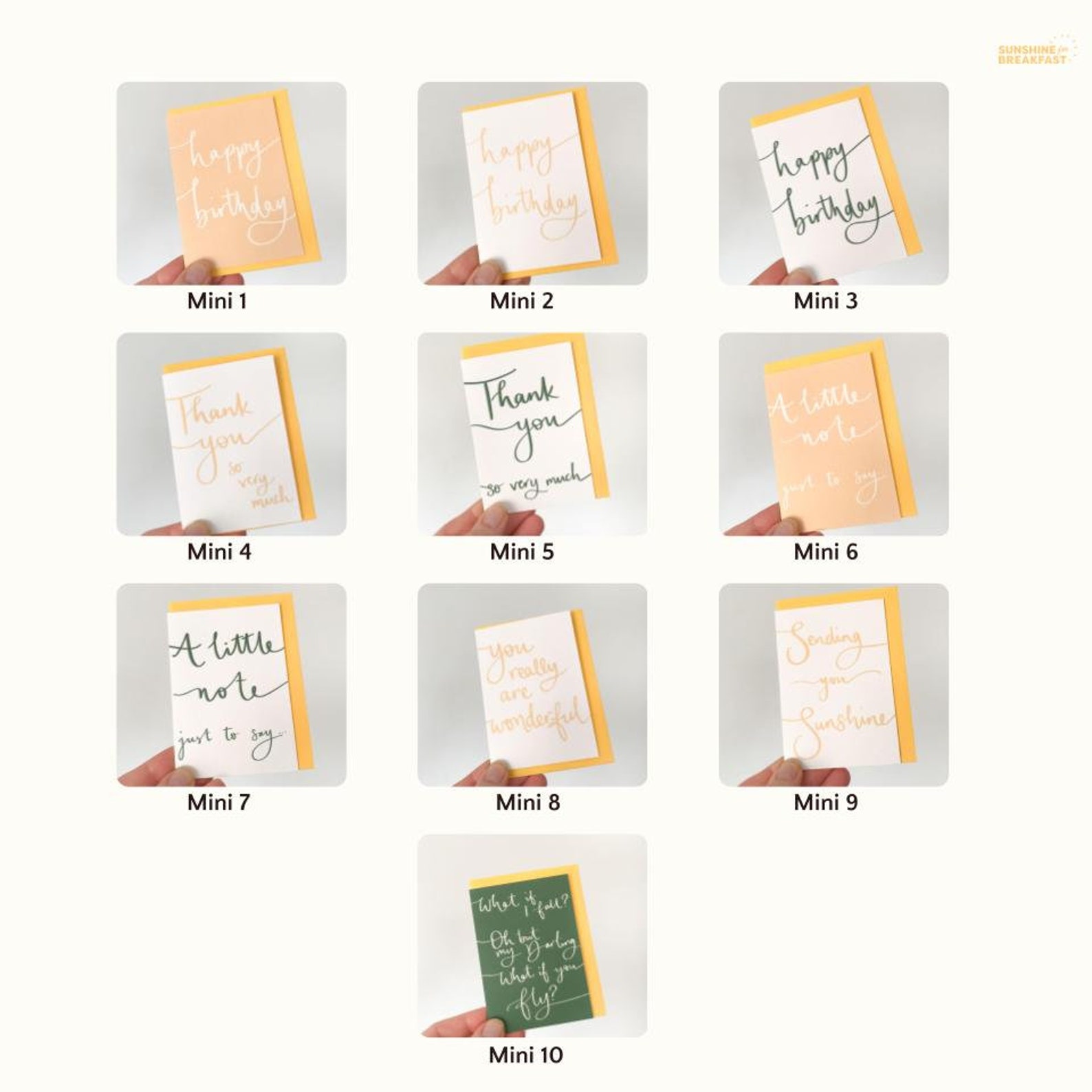10 Mini Notecards - Greeting Card Bundle by Sunshine for Breakfast - Etsy