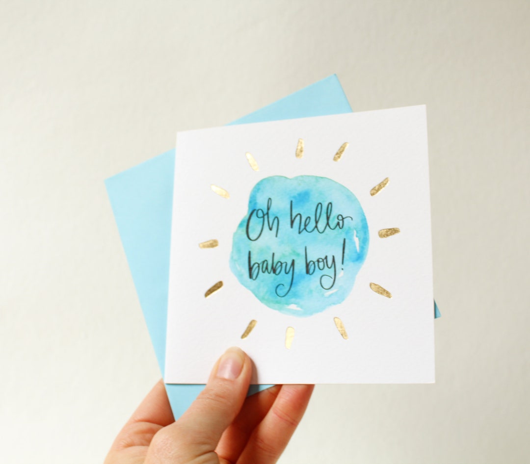 Oh Hello Baby Boy Card. Gold and Blue New Baby Boy Card, Baby Shower ...
