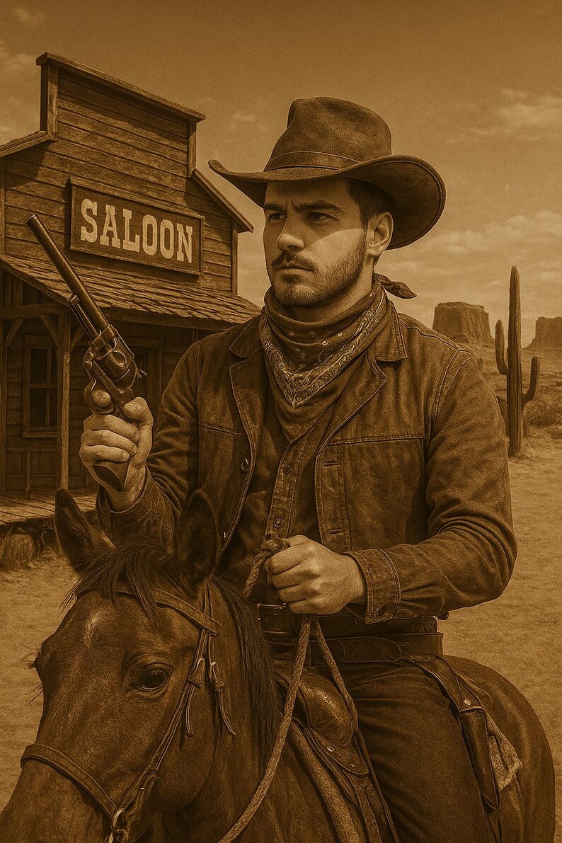 Custom Couple Wild-west Covboy Portrait, Personalized Digital Artwork ...