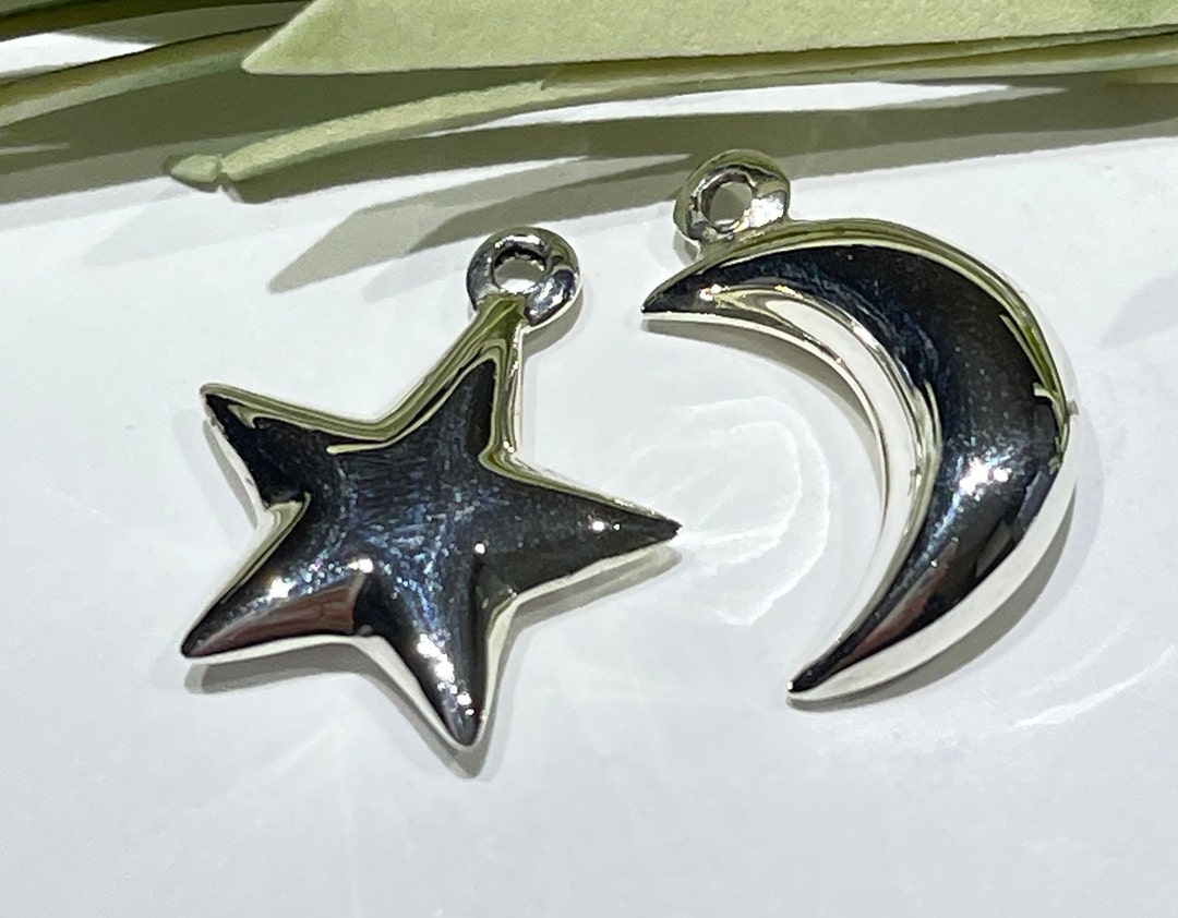 2 Piece Celestial Moon and Star Charms With Loop-sterling Silver Half ...