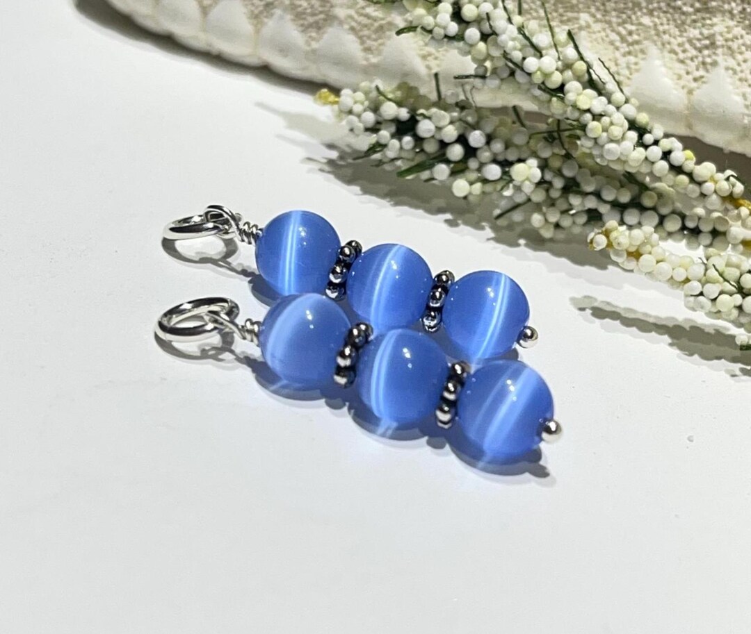 Periwinkle Cat Eye Beaded Charms: Sterling Silver, DIY Earring Charms ...