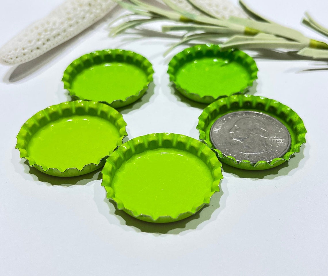 5 Piece Lime Green Bottle Cap-one Inch Double Sided Bright - Etsy