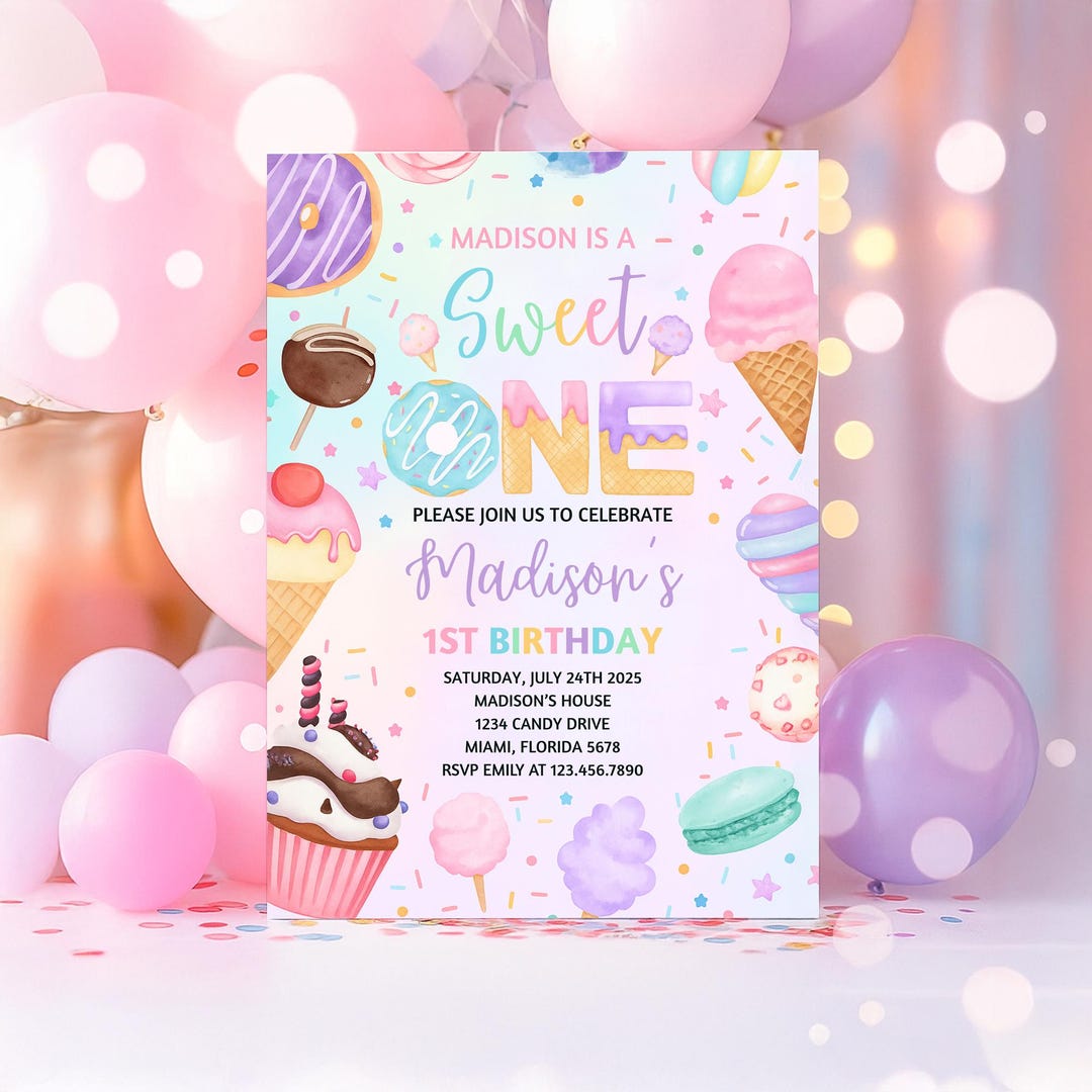 Sweet One Birthday Invitation, Sweet One Invitation, 1st Birthday ...