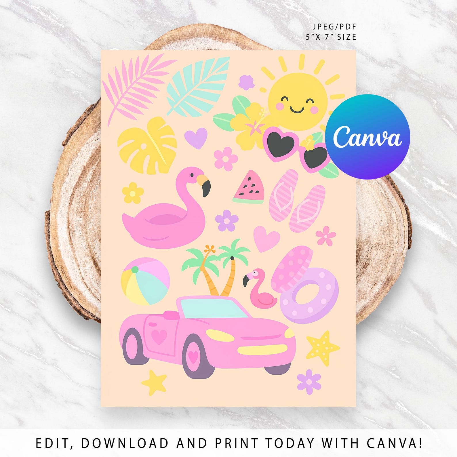 Editable Float Into Five Malibu Beach Pink Girly Pool Party Invitation ...