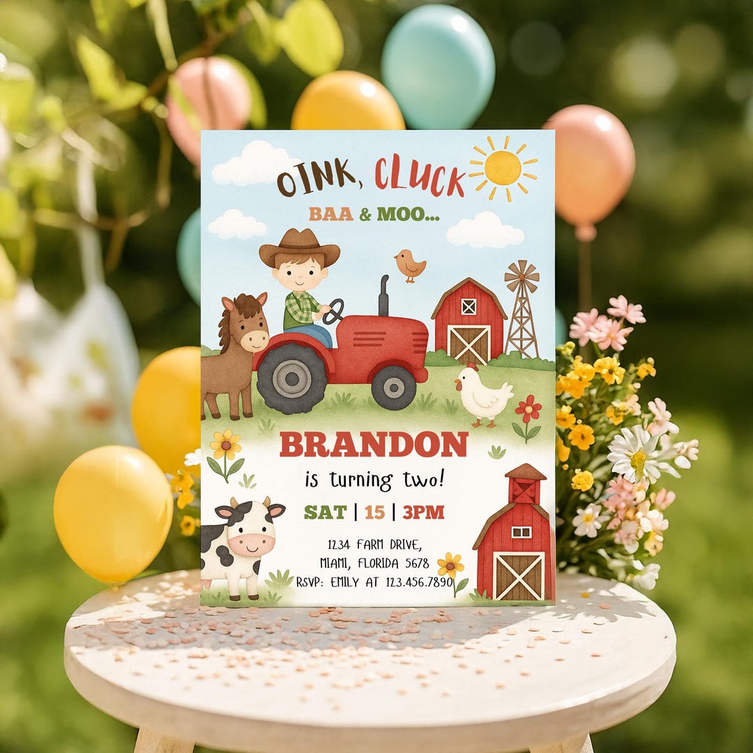 Editable Farm Birthday Invitation, Farm Animals Birthday Invitation ...