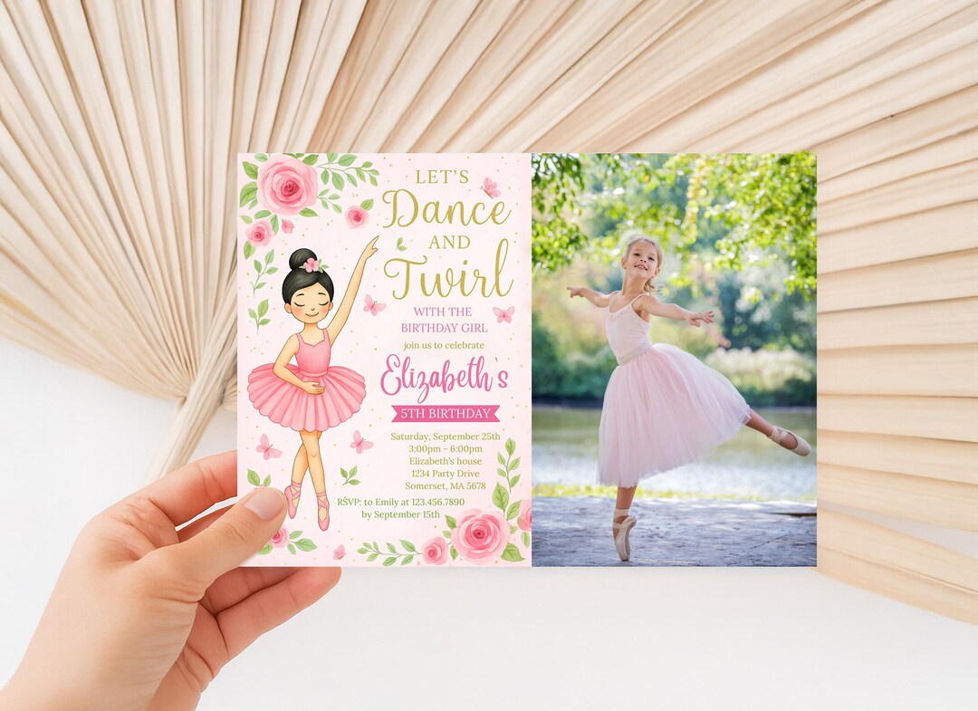 Editable Ballerina Birthday Photo Invitation Template, Ballet Birthday ...