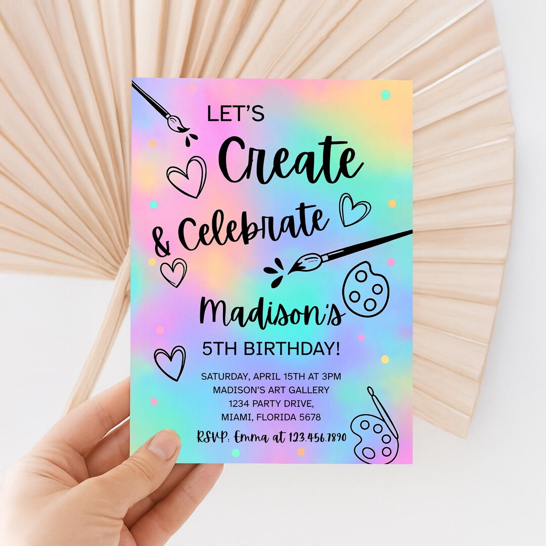 Editable Art Birthday Party Invitation, Tie Dye Arts and Crafts ...