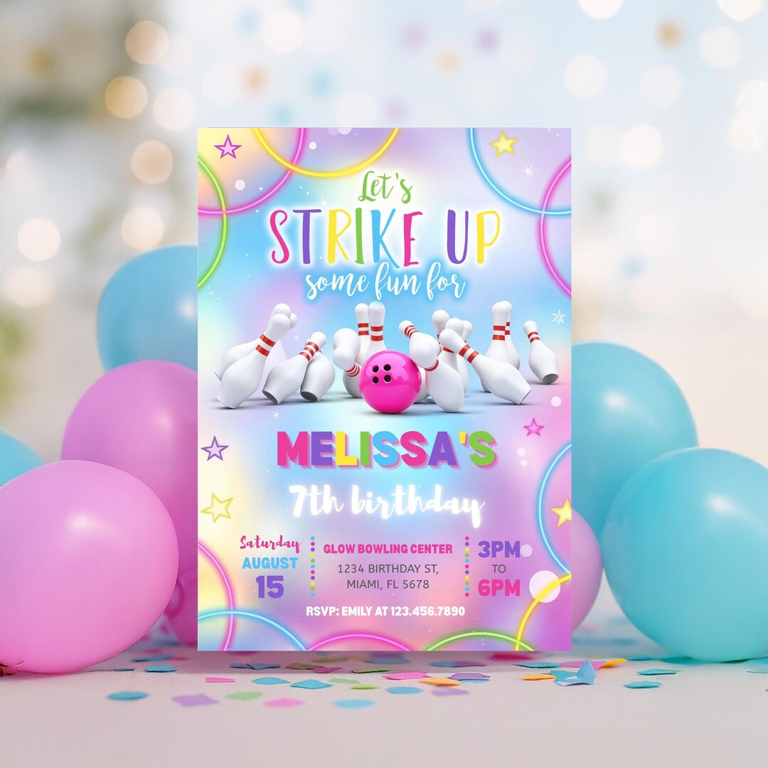 Bowling Birthday Invitation, Let's Strike up Some Fun, EDITABLE Bowling ...