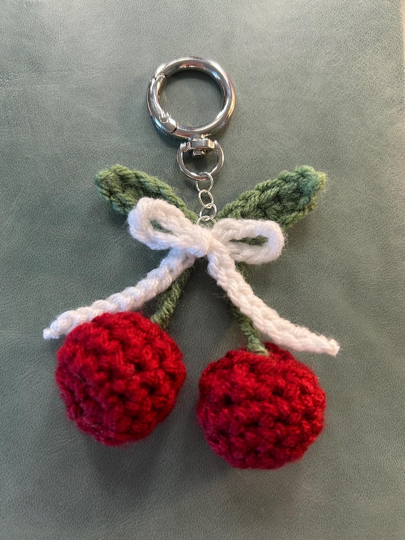 Handcrafted Cherry Crochet Keychain for Bag or Purse Super Cute and Stylish Keychain for Summer ...