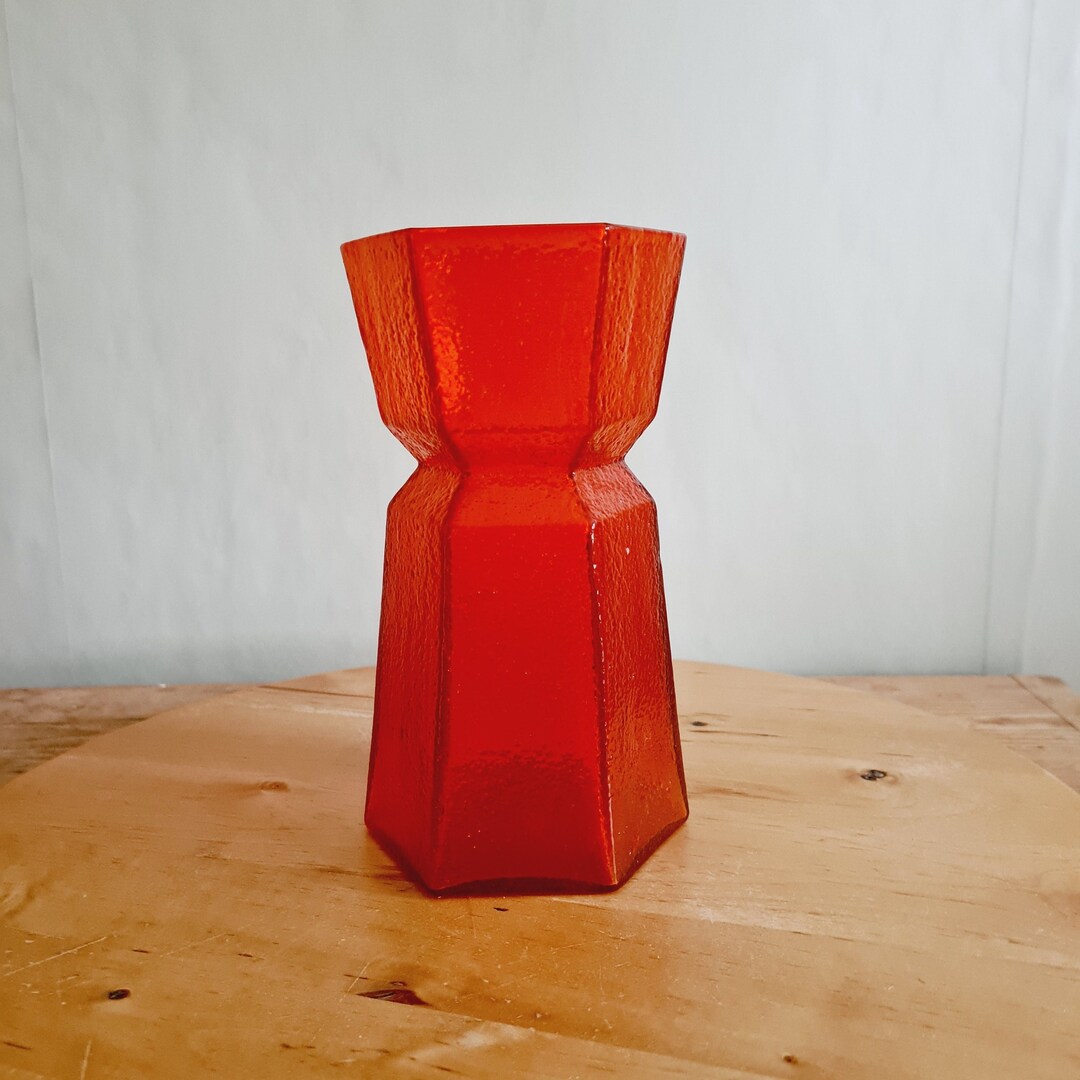 Red Stylish Red/ Orange Colored Glass Vase From Sweden - Etsy