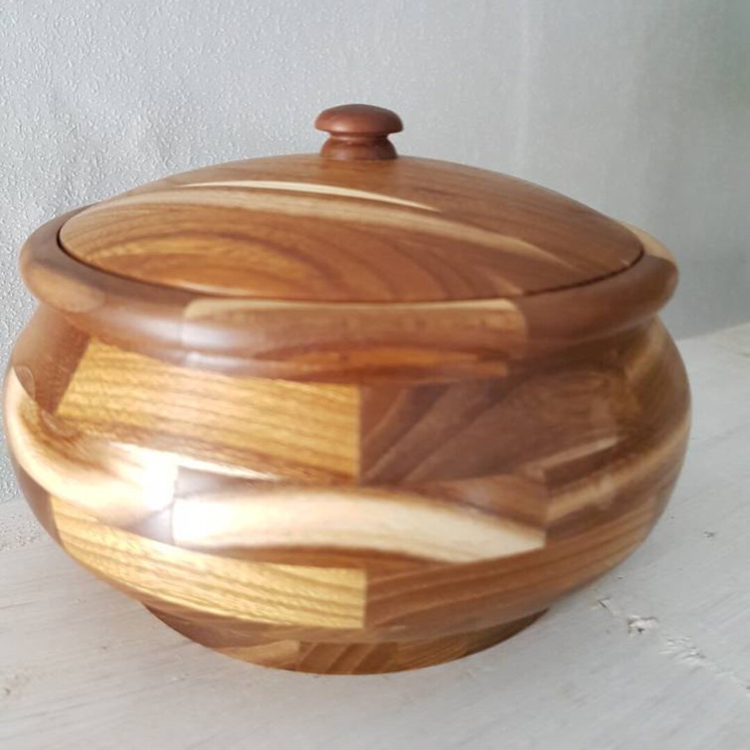 Wonderful Handmade Wood Turned Box With Lid 3 3/4" X 5 1/4" / From ...