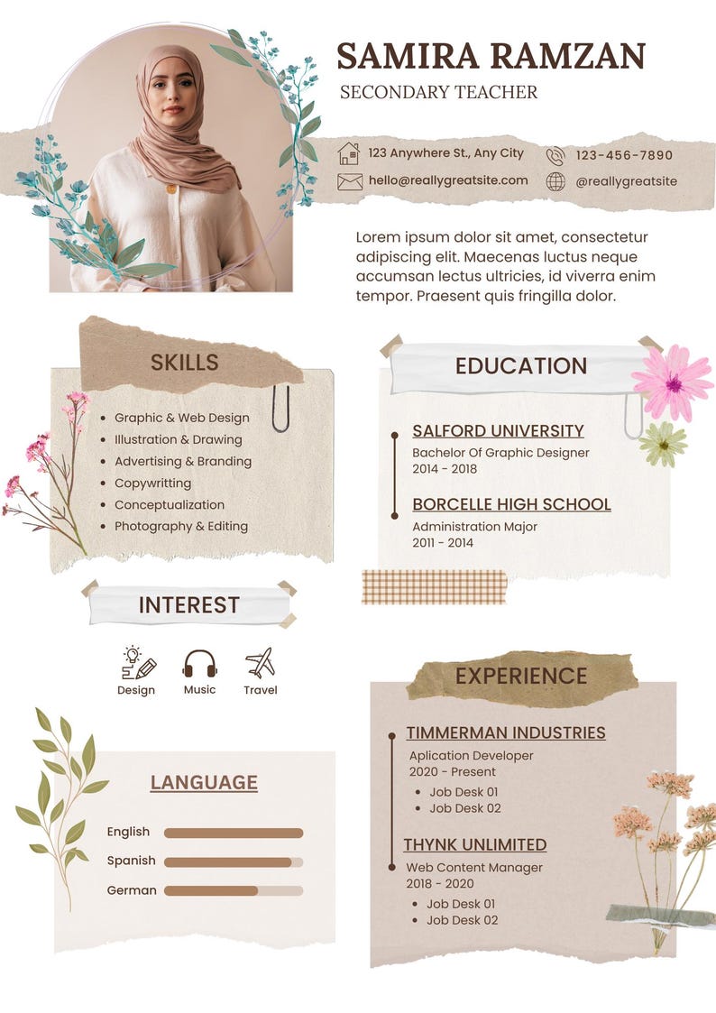 Secondary Teacher Resume Template – Editable Canva – Instant Download ...
