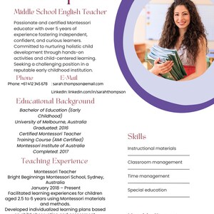 Modern Teacher Resume Template for Word & Canva | Editable Educator CV ...