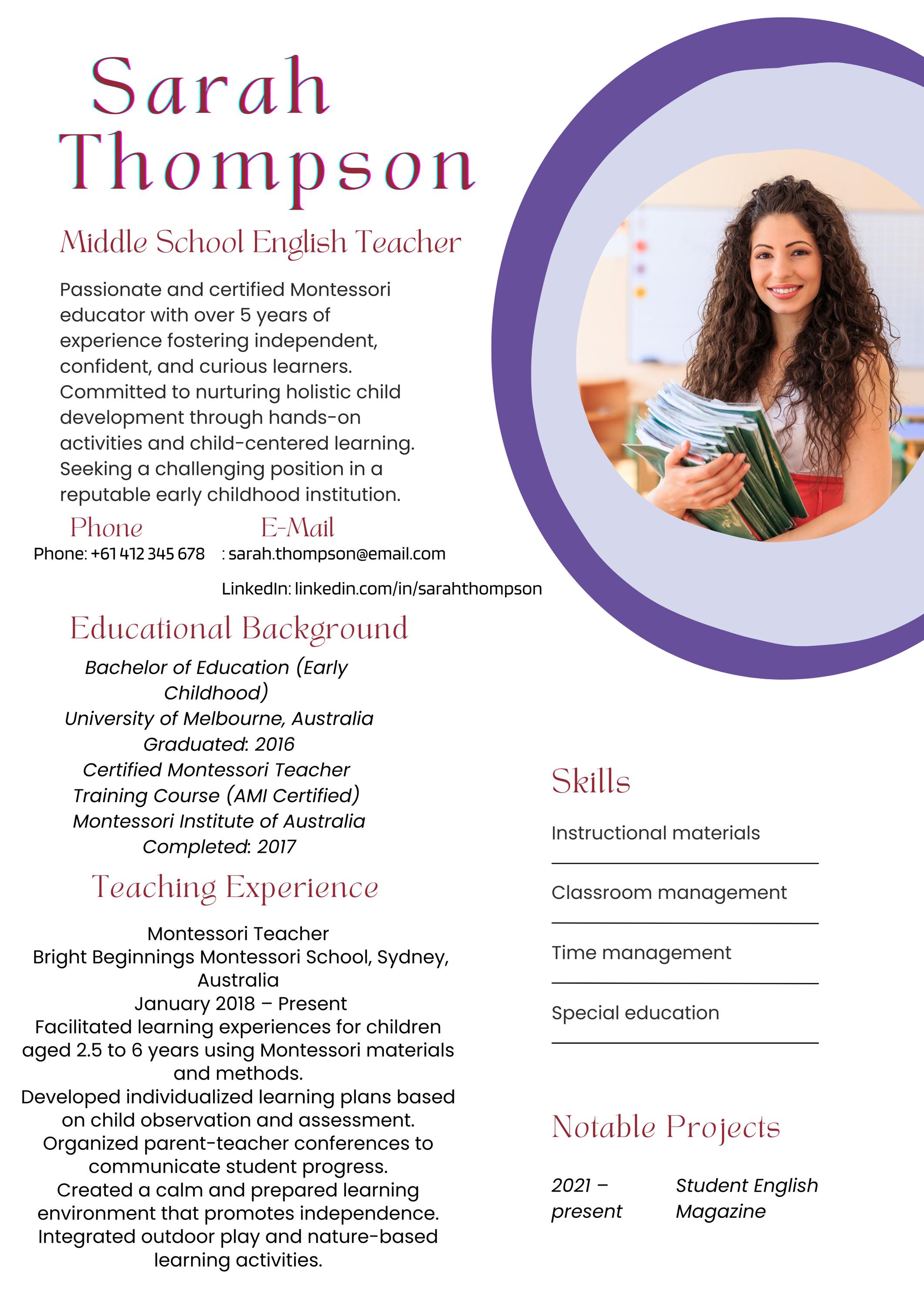 Modern Teacher Resume Template for Word & Canva | Editable Educator CV ...