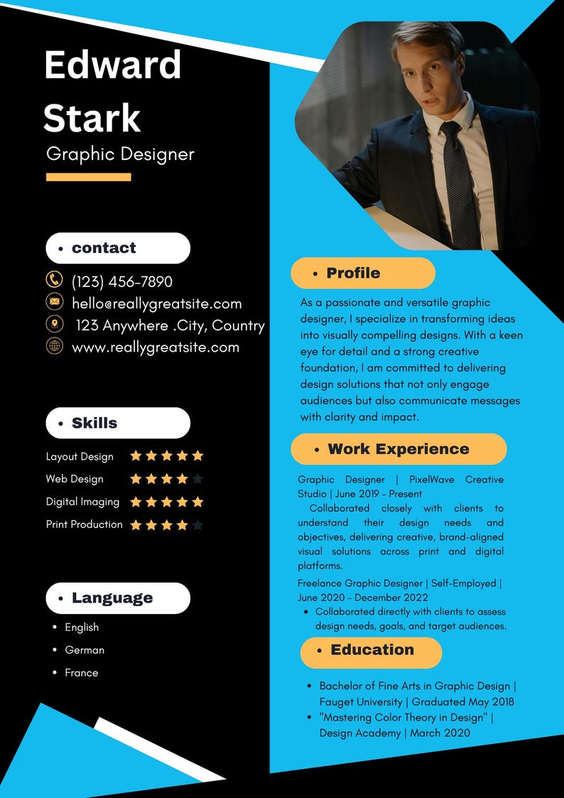Modern Graphic Designer Resume Template | Editable in Canva | Ats-friendly CV | Instant Download ...