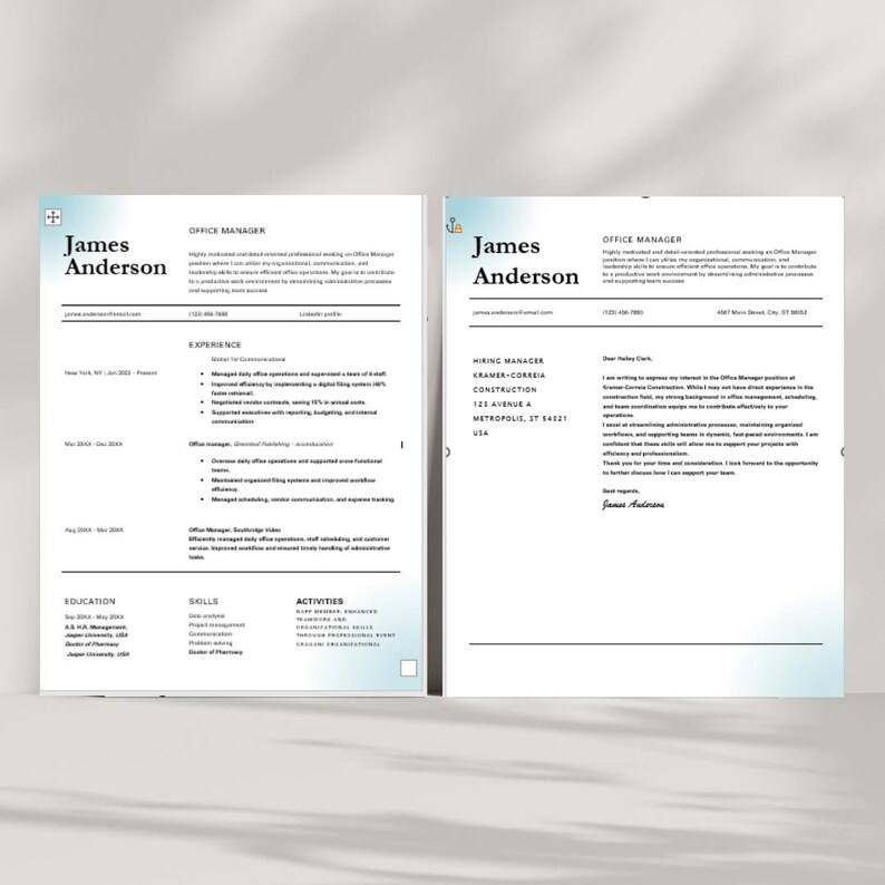 Office Manager Resume Template for Word | Editable CV + Cover Letter ...