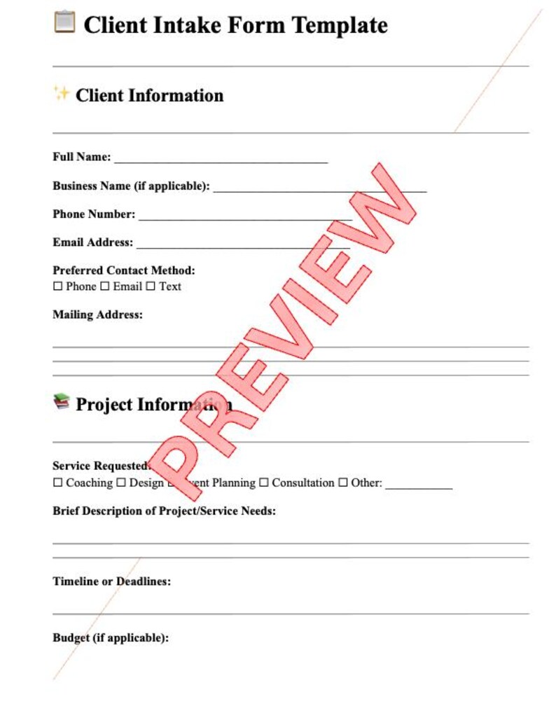 Client Intake Form - Etsy