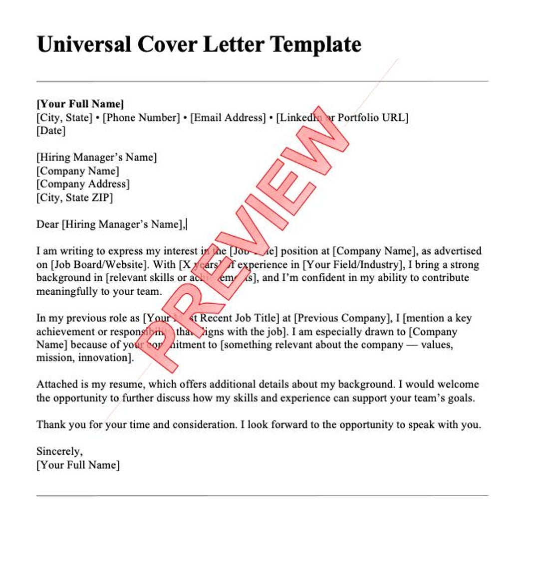 Universal Cover Letter Template - Etsy