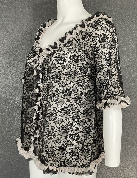 Frilly Ruffled Black Lace Illusion Pink Chiffon Nylon… - Gem