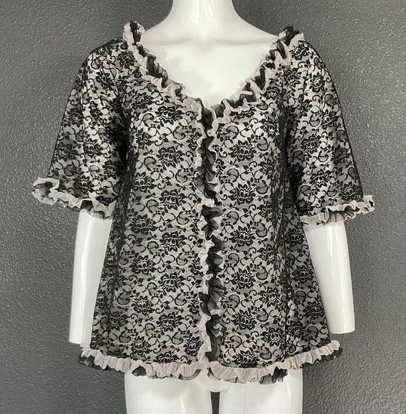 Frilly Ruffled Black Lace Illusion Pink Chiffon Nylon… - Gem